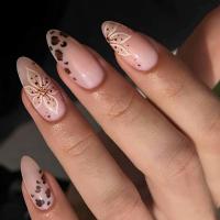 China Nude Almond Pattern Press On Nails Retro Flower Leopard Print Fake Nails for sale