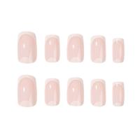 China Nude White Square French Tip Press On Nails Glossy Full Cover For Women for sale