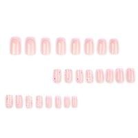 China Pink French Tip False Nails Square Nude Base White Floral Glossy for sale