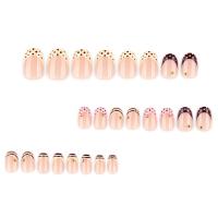 China Brown Pink Polka Dot Almond Personalised Press On Nails With Gold Bead Glossy Nude for sale