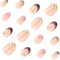 China Brown Pink Polka Dot Almond Personalised Press On Nails With Gold Bead Glossy Nude for sale