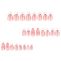 China French Tip Almond Press On Nails 3D Flower Gold Bead Glossy French False Nails for sale