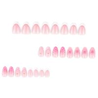 China Pink White French Tip False Nails Almond Floral Bow Design Glossy for sale