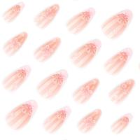 China Peach Pink Gradient Fake Nails 3D Printed Press On Nails 24pcs FDA Approval for sale