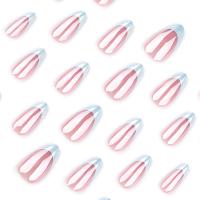 China Blue Almond French Tip Press On Nails Nude Base French Fake Nails For Women for sale
