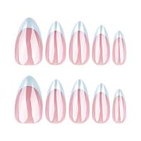China Blue Almond French Tip Press On Nails Nude Base French Fake Nails For Women for sale