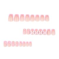 China Pink Square French Tip Press On Nails 3D Bow Flower Lace Glossy for sale