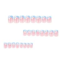 China Glossy Nude Pink Square Light Blue Personalised Fake Nails White Floral for sale