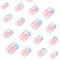 China Glossy Nude Pink Square Light Blue Personalised Fake Nails White Floral for sale