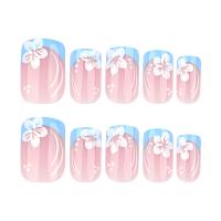 China Glossy Nude Pink Square Light Blue Personalised Fake Nails White Floral for sale