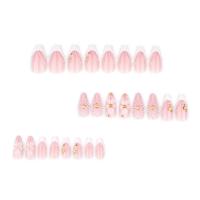 China Pink White Almond French Press On Nails Gold Star Pearl Glossy for sale