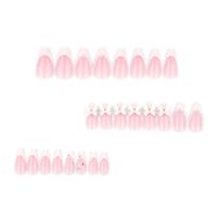 China Pink White Almond French Tip False Nails 3D Bow Pearl Glossy for sale