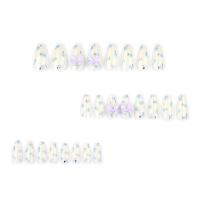 China FDA 3D Press On Nails Blue Flower Purple Bow Reusable White Almond Nails for sale