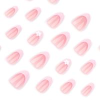 China Almond Pink French Tip False Nails 3D White Flower Pearl Glossy for sale