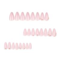 China 24pcs Light Pink Almond Nails 3D False Nails Shell Texture Pearl Bead Glossy for sale