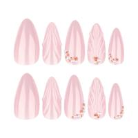 China 24pcs Light Pink Almond Nails 3D False Nails Shell Texture Pearl Bead Glossy for sale