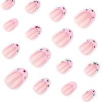 China Pink Oval Press On Nails Handmade Colorful Rhinestone Star Glossy for sale