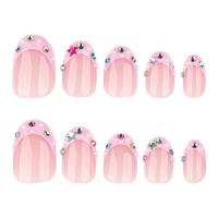 China Pink Oval Press On Nails Handmade Colorful Rhinestone Star Glossy for sale