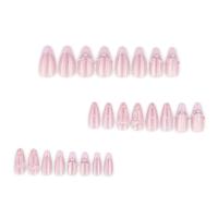 China Almond Cat Eye Fake Nails 3D Bow Pearl Chain Glitter Bright Pink Fake Nails for sale