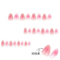 China Flower Pink Ombre 3D False Nails Gold Chain Pearl Almond Glossy Jelly Manicure for sale