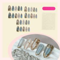 China Cat Eyes 3D Press On Nails Gold Leaf Floral Pearl Shell Charm Manicure Tips for sale