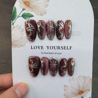 China Cat Eye Design Handmade False Nails Flower Design Almond Shape for sale