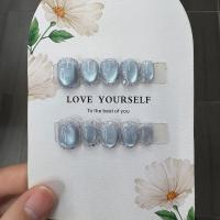 China Cat Eye Design Handmade False Nails Flower Design Almond Shape for sale