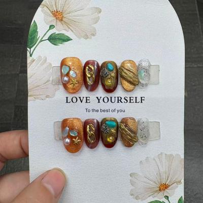 China Summer Beach Water Drop Handmade Press On Nails Custom Design for sale
