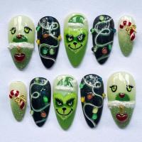 China Christmas Grinch Holiday Press On Nails 3D Art Fake Nails For Party Decoration for sale