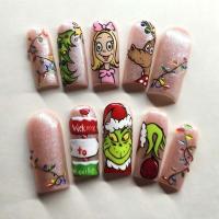China Christmas Grinch Holiday Press On Nails 3D Art Fake Nails For Party Decoration for sale