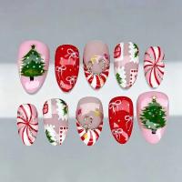 China Medium 3d Design Christmas Holiday Press On Nails Almond Safe For Nail for sale
