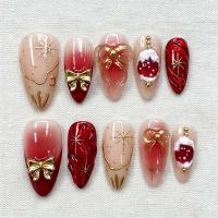 China Medium 3d Design Christmas Holiday Press On Nails Almond Safe For Nail for sale