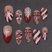 China Medium 3d Design Christmas Holiday Press On Nails Almond Safe For Nail for sale
