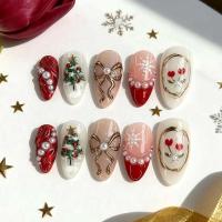 China Christmas Medium almond Holiday Press On Nails Private label service for sale