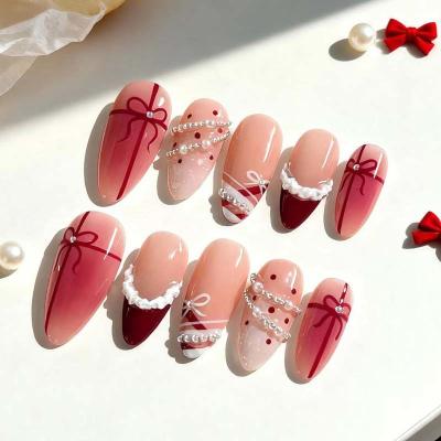 China Medium Almond Christmas Tree Holiday False Nails No Nail Salon Visit Needed for sale