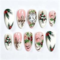 China Medium Almond Christmas Tree Holiday False Nails No Nail Salon Visit Needed for sale