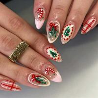 China Medium Almond Christmas Tree Holiday False Nails No Nail Salon Visit Needed for sale