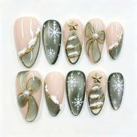 China Medium Almond ABS Holiday Press on Nails Christmas No nail damage for sale