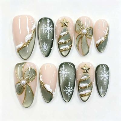 China Medium Almond ABS Holiday Press on Nails Christmas No nail damage for sale