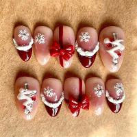 China Medium Almond ABS Holiday Press on Nails Christmas No nail damage for sale