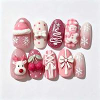 China Medium Almond Holiday Press on Nails Christmas ABS Reusable Waterproof for sale