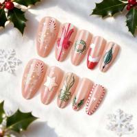 China Medium Almond Holiday Press on Nails Christmas ABS Reusable Waterproof for sale