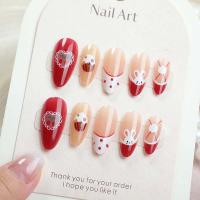 China Medium Almond Holiday Press On Nails Christmas Long Lasting Factory Direct for sale