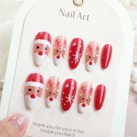 China Glossy Medium Almond Christmas Holiday Fake Nails Quick Application for sale