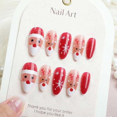 China Glossy Medium Almond Christmas Holiday Fake Nails Quick Application for sale