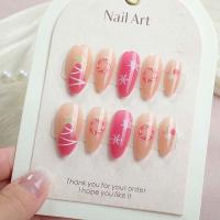 China Glossy Medium Almond Christmas Holiday Fake Nails Quick Application for sale