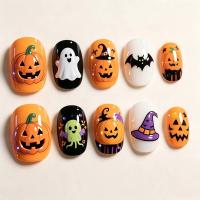 China Factory Halloween Holiday False Nails Cute Ghost Pumpkin Print Custom Logo for sale