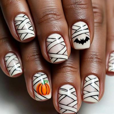 China Wholesale Halloween Holiday Press On Nails Spooky Pumpkin Ghost Design Party for sale