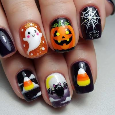 China Halloween Long Holiday Press On Nails Wholesale Bat Spider Web For Salon for sale