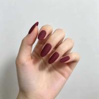 China Promotion Matte Dark Red Solid Color Press On Nails 4 Shapes for Daily Wear for sale